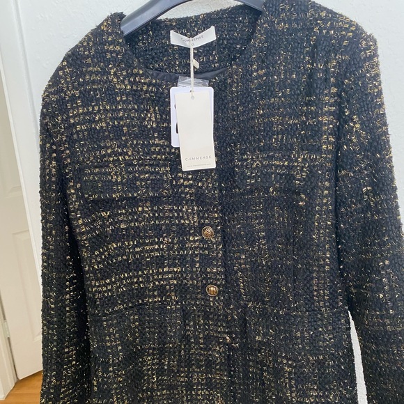Commense | Jackets & Coats | Commense Wool Blend Tweed Jacket In Black Gold Sz Xl 4b Runs Small ...